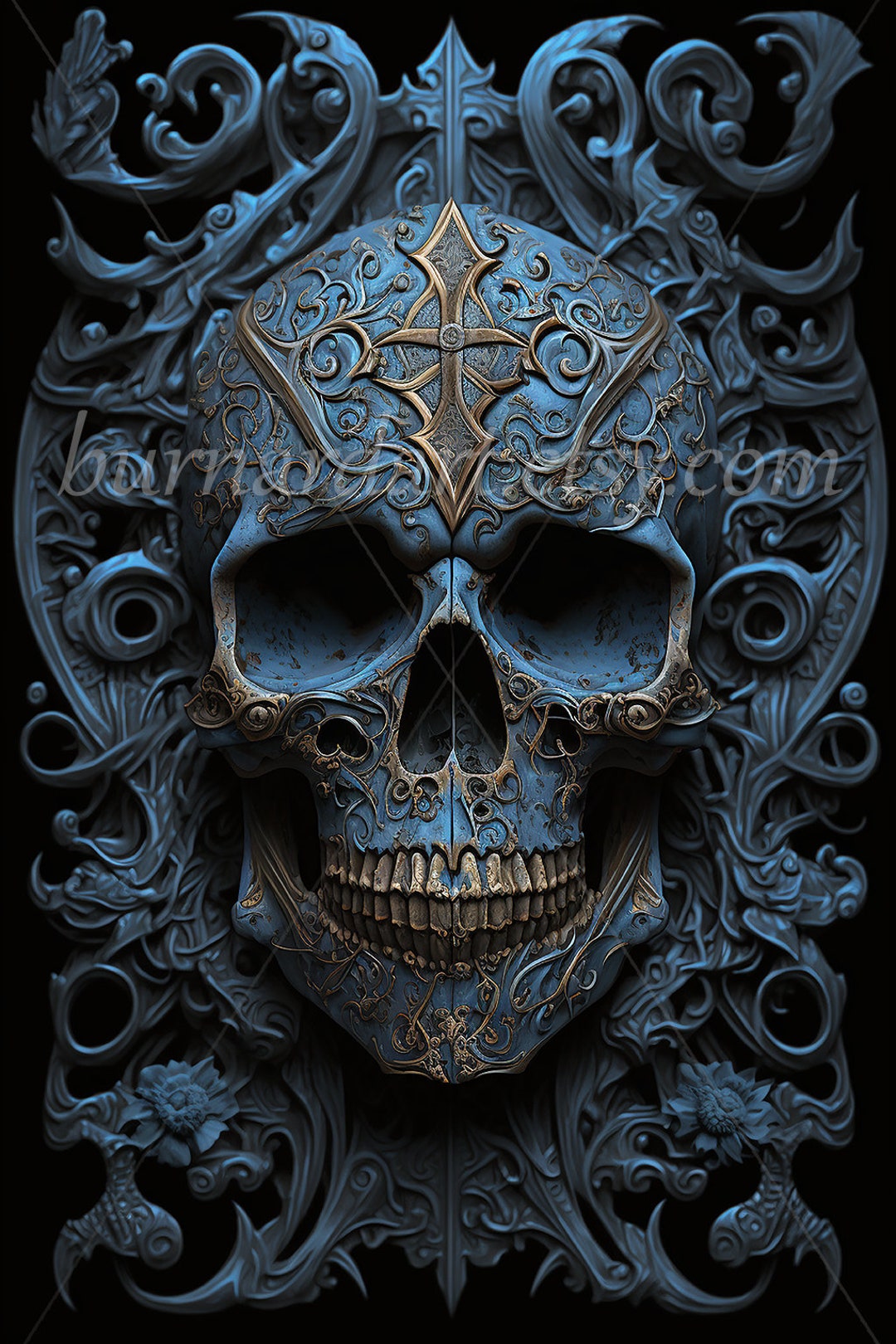 Gothic Skull With Ornate Patina - Digital Download - Fantasy Scary ...
