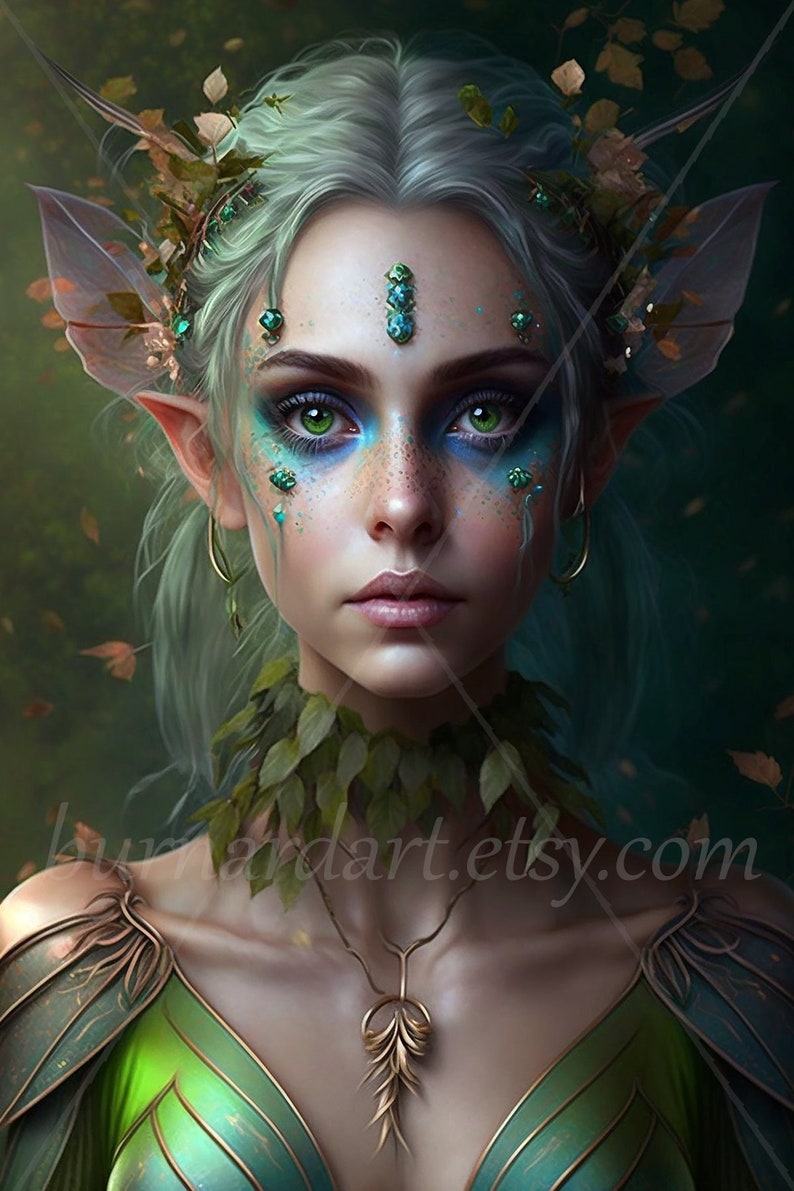 Forest Pixie Woman Digital Download Pixies Fantasy AI Art Print Printable Poster Image Stock ...