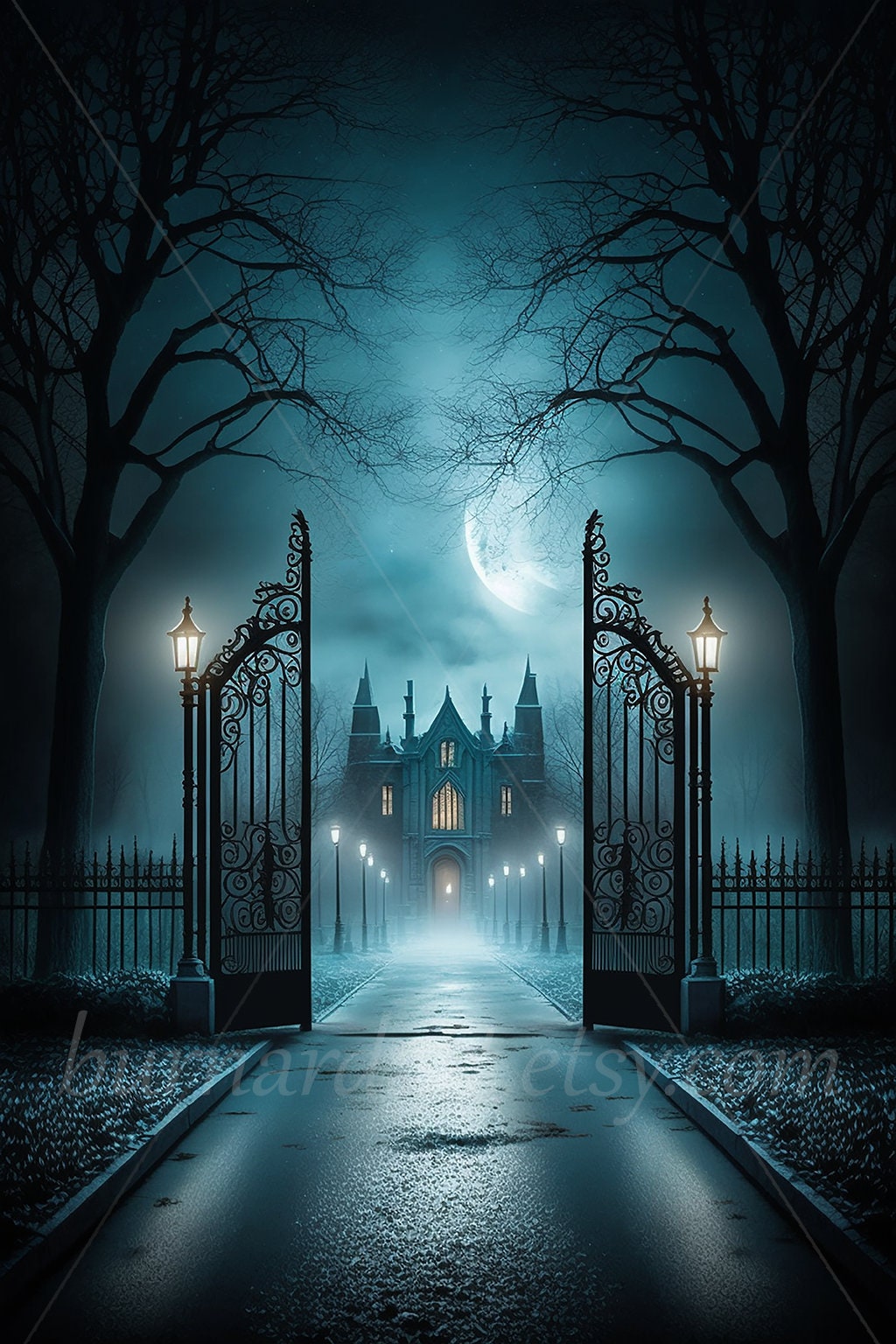 Cemetery Gate At Night
