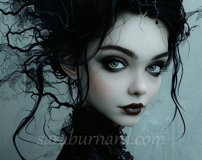 Gothic Pixie Woman Digital Download Dark Fantasy AI Generated Art Print ...