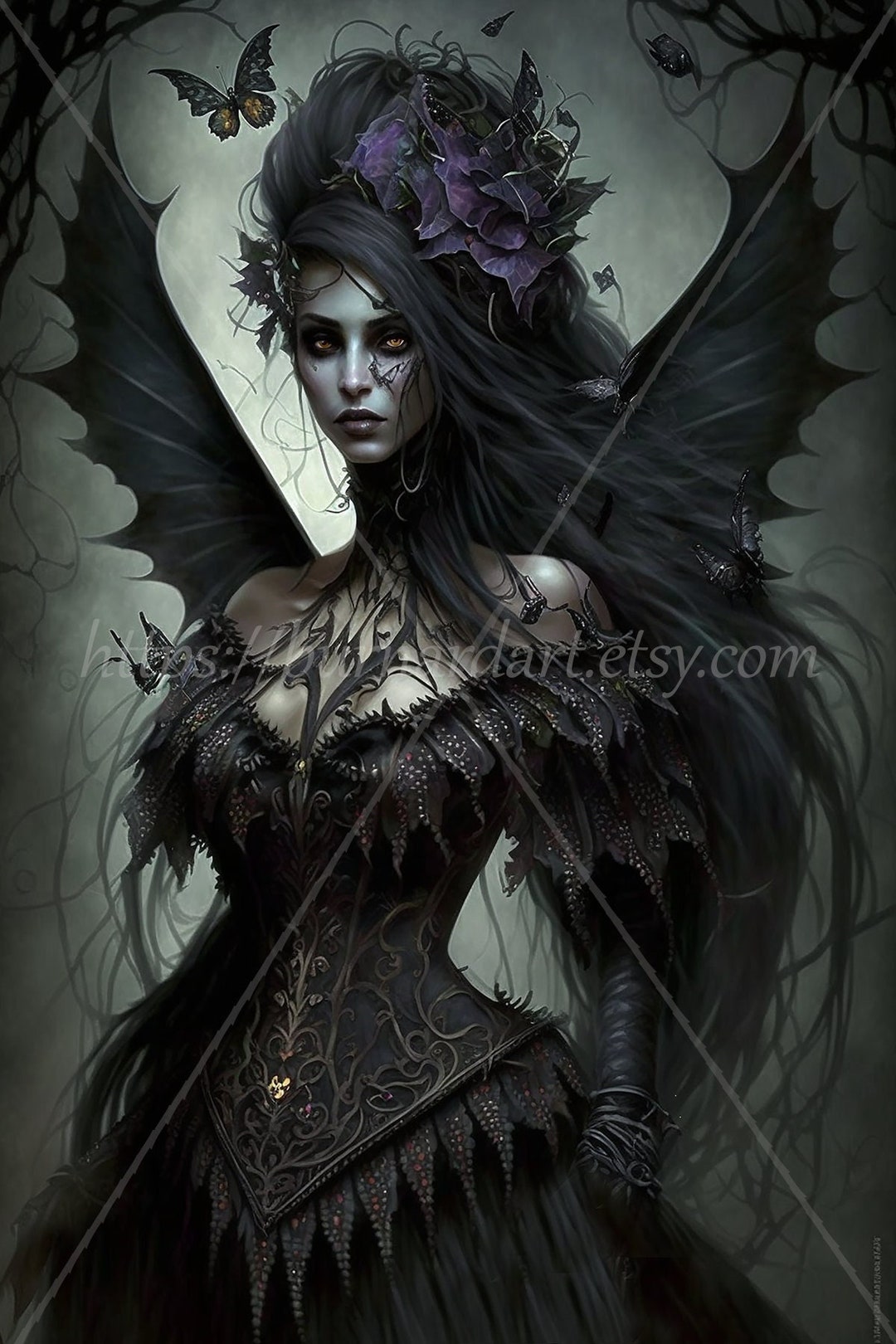 Dark Fairy Digital Download Gothic Fantasy AI Art Print Printable Image ...