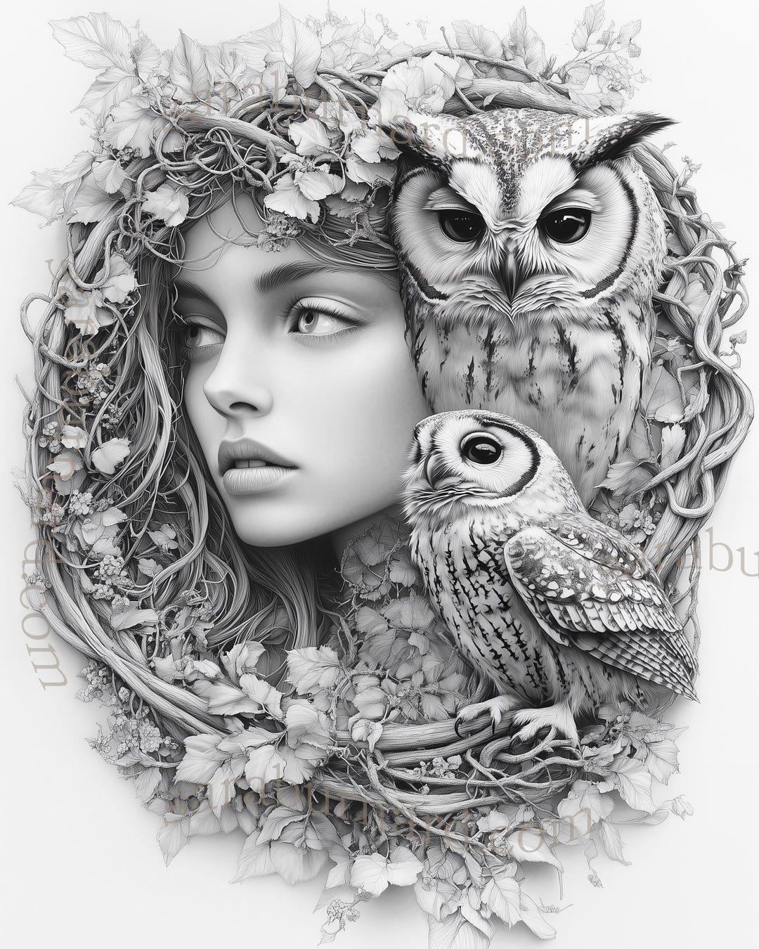 Forest Nymph With an Owl Digital Download - Witchy Spirit Fantasy - AI ...