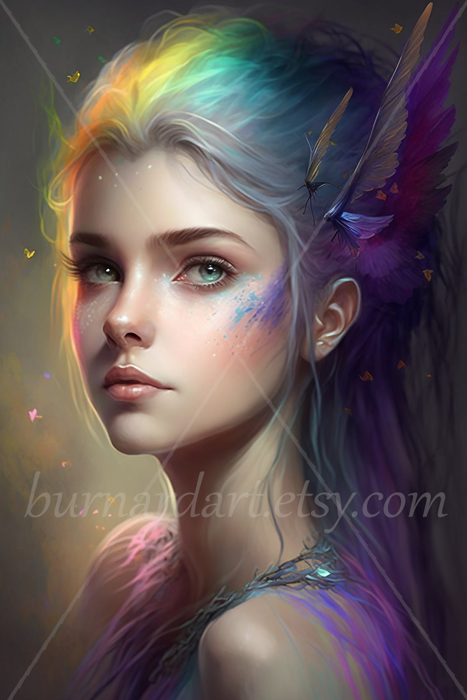 Rainbow Pixie Girl Digital Download Pixies Fantasy AI Art Print ...