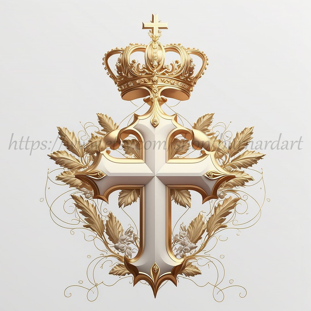 Digital Download - Crucifix Cross Ivory Gold Crown 3D - JPG ...
