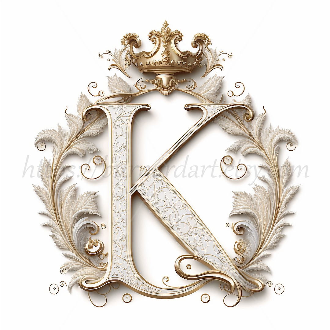 Digital Download Letter K Crown on Whitish Background Alphabet Initials ...