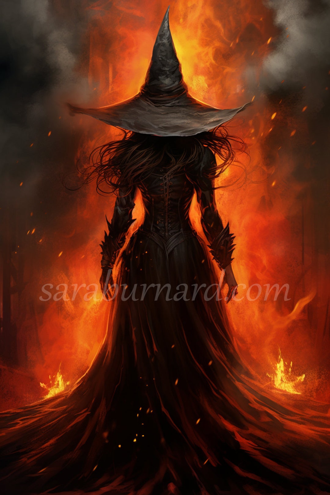 Fire Witch Digital Download - Fantasy Art - Spooky Halloween - AI Art Print Printable Image ...