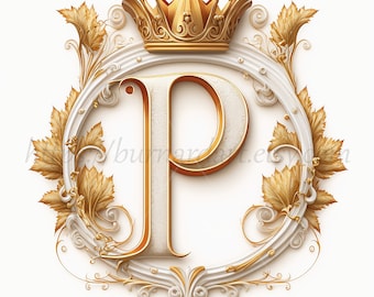 Letter P Golden Crown Alphabet Monogram Initials on White Background ...