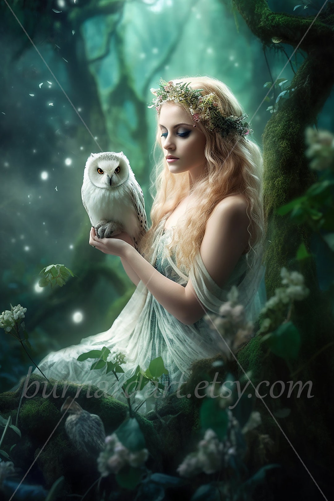 Forest Goddess Digital Download Woman in Lush Green Forest With an Owl ...