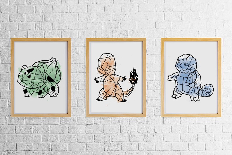 POKEMON Starters Color various Sizes Set of 3 Prints Geometric Art ...