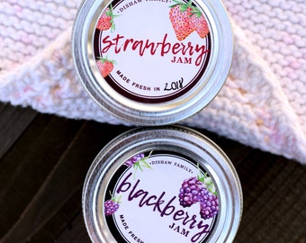 Oval Strawberry Jam canning jar labels quilted jam jar
