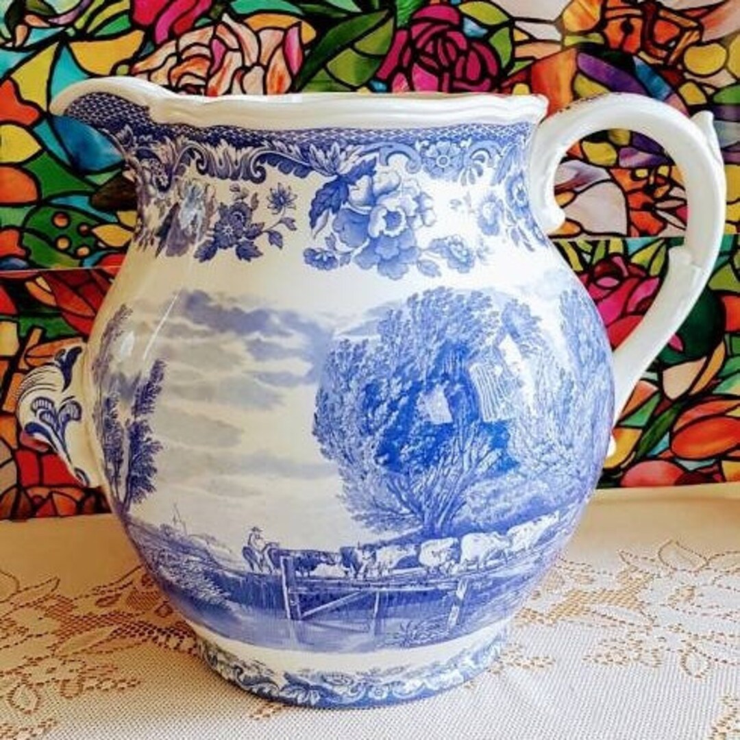 Spode Blue Italian Large Water Jug Rural Scene Signature Collection ...