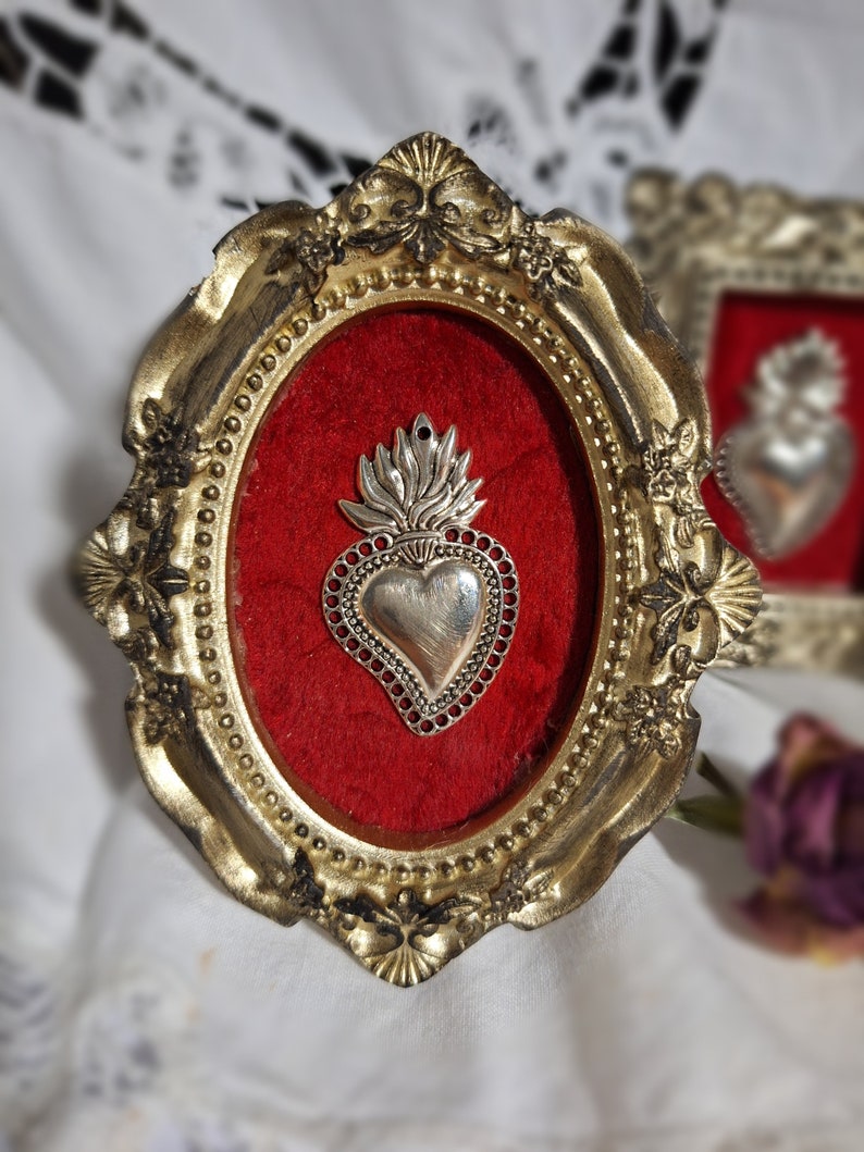 Voto Heart, Sacred Heart, Flaming Heart in Baroque Frame - Etsy