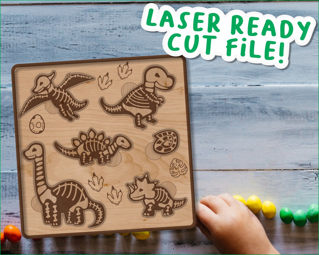 Dinosaur Fossil Puzzle SVG, Kid's Puzzle Cut File, Dinosaur Glowforge ...