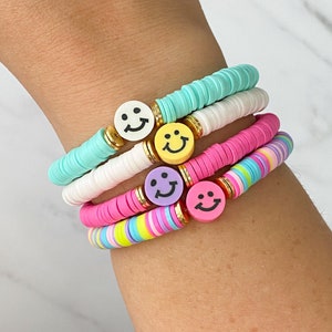 Happy Face Bracelets Smiley Face Heishi Beaded Bracelet - Etsy