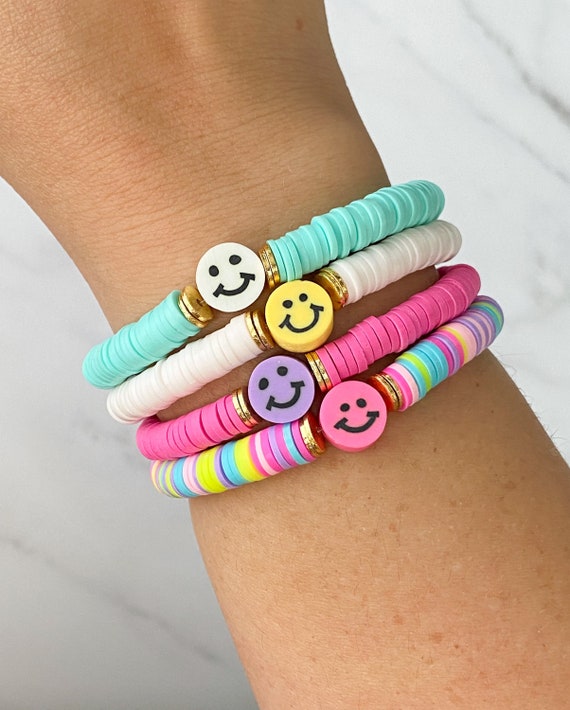 Happy Face Bracelets Smiley Face Heishi Beaded Bracelet - Etsy