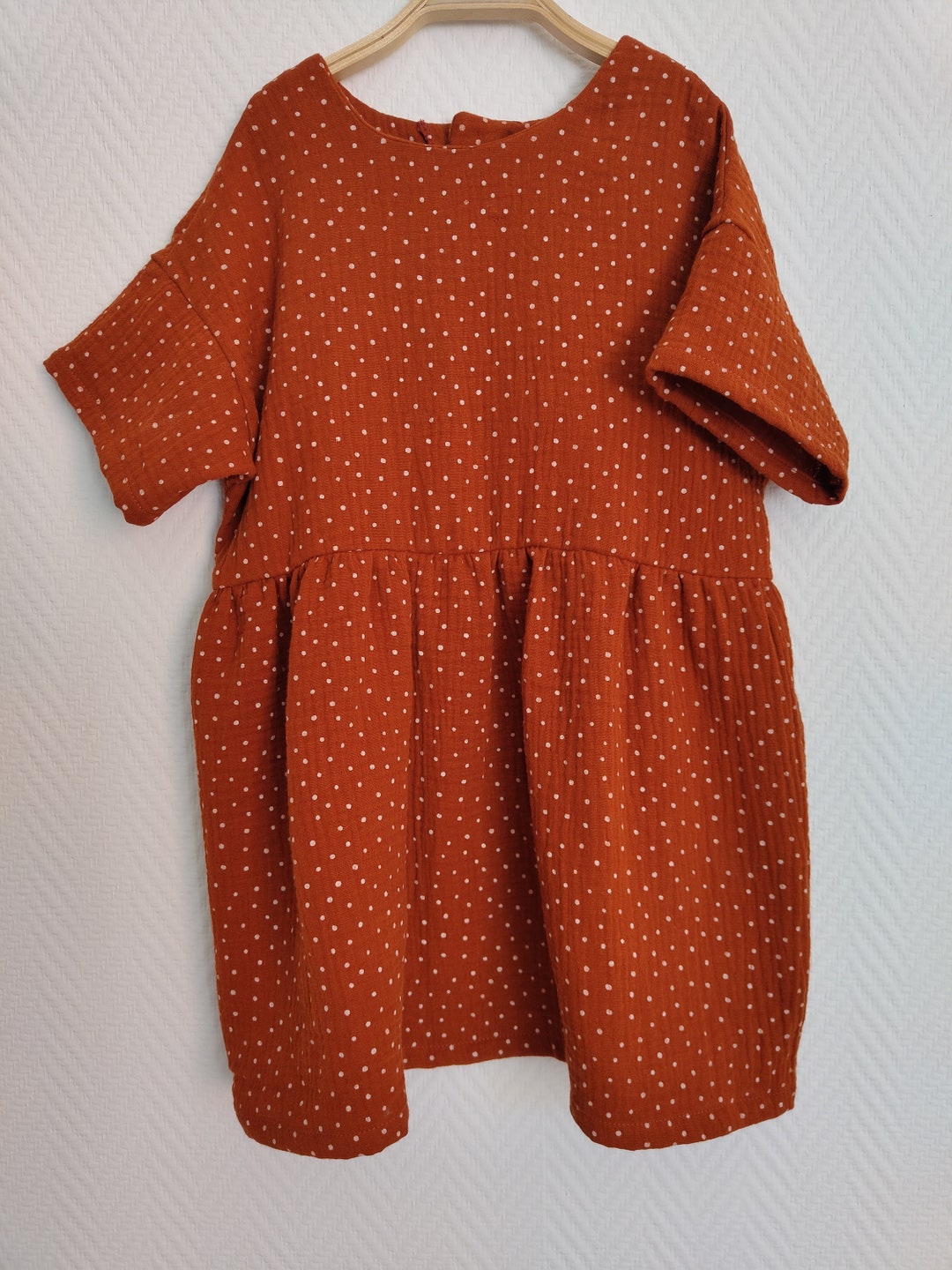 Airy Summer Dress Made of Muslin in Rust Red With Dots - Etsy