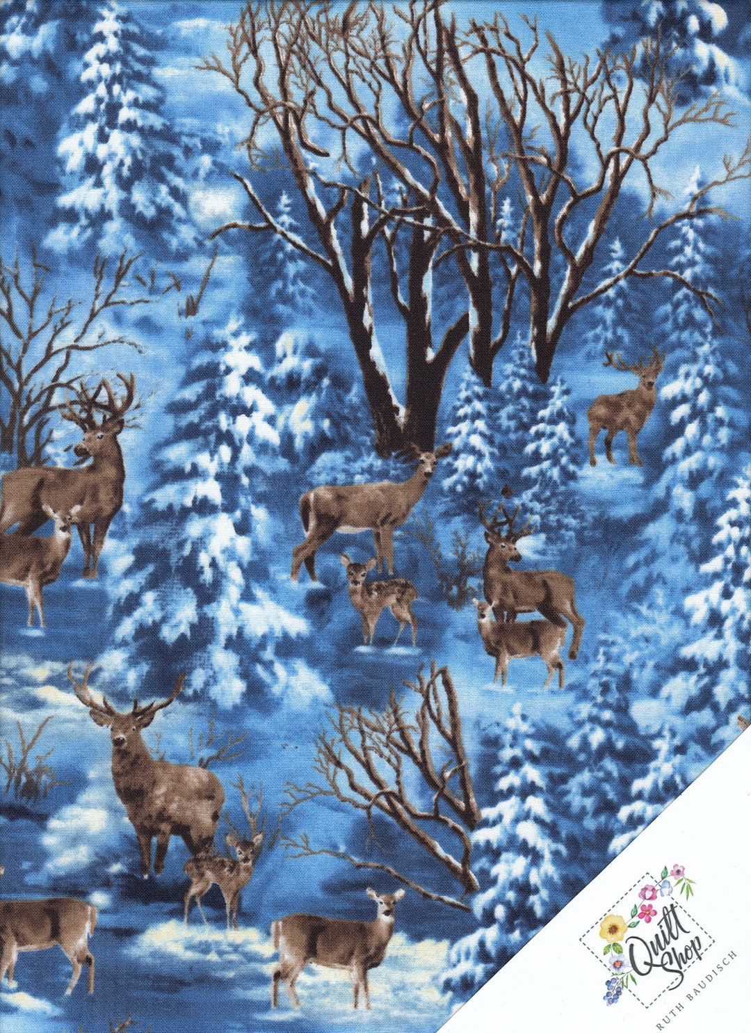 RED DEER IN THE WINTER FOREST Fabric No. 210744 - Etsy