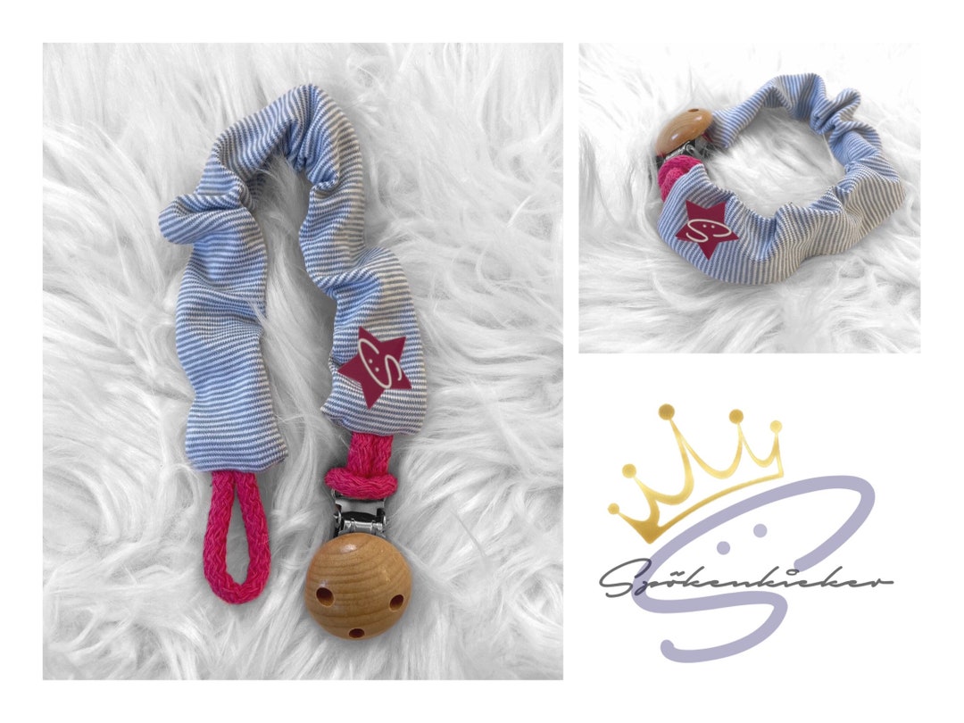 Dummy Strap Baby Dummy Chain Girls Denim Blue/white Stripes Pink - Etsy