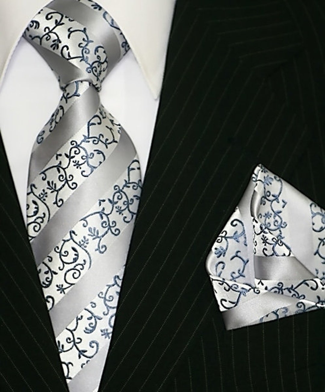 Tie Tie Silver Binder Tie With Pocket Square Binder De Luxe 157 - Etsy ...