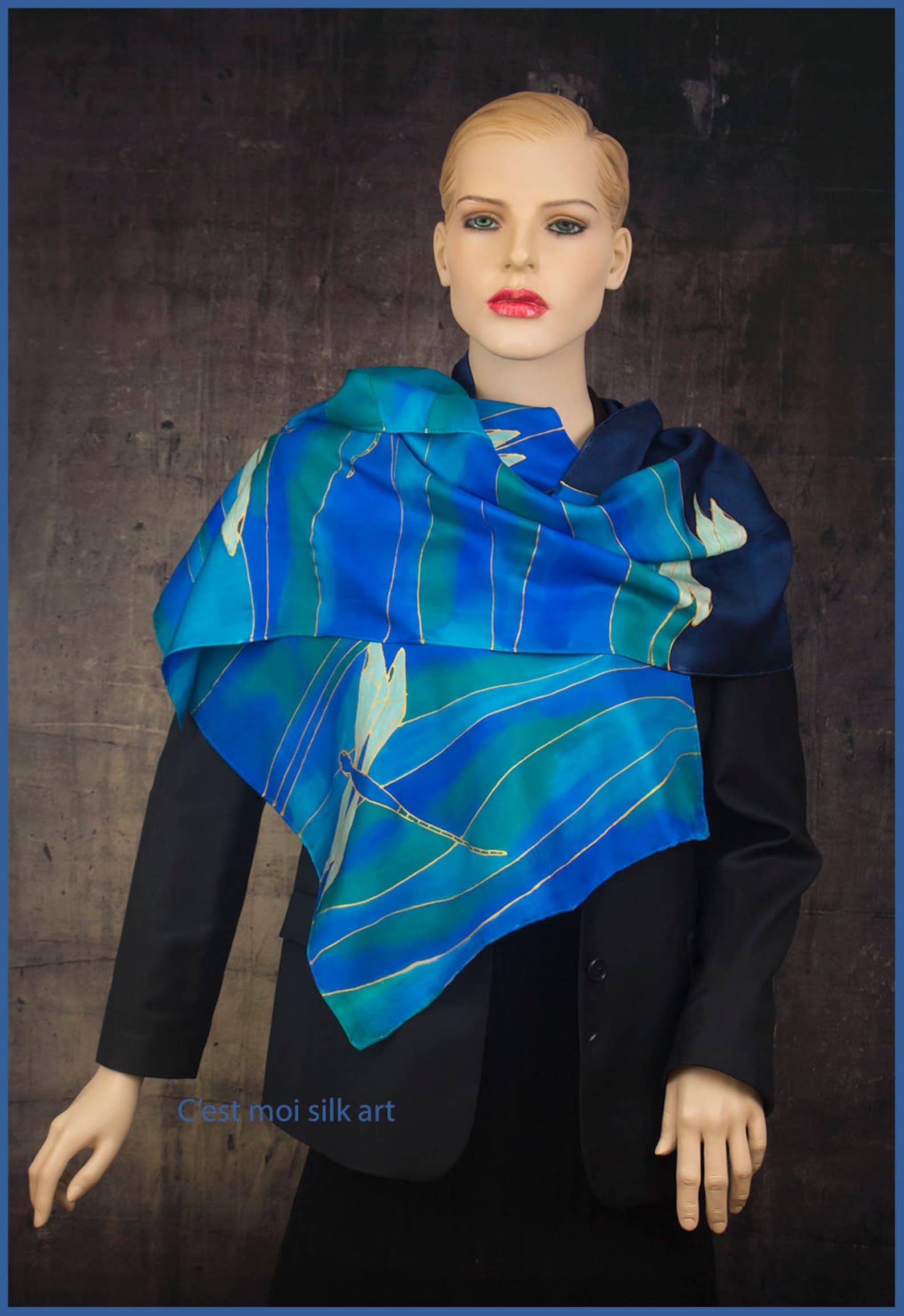 Dragonfly Hand Painted Silk Satin Scarf silk Scarf Unique - Etsy