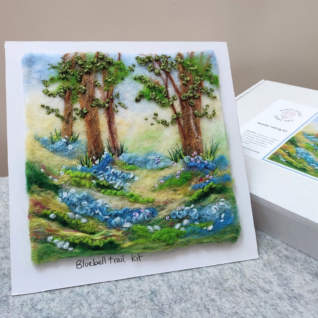 KIT. Felted Bluebell Woods Wool Painting With Instructions - Etsy