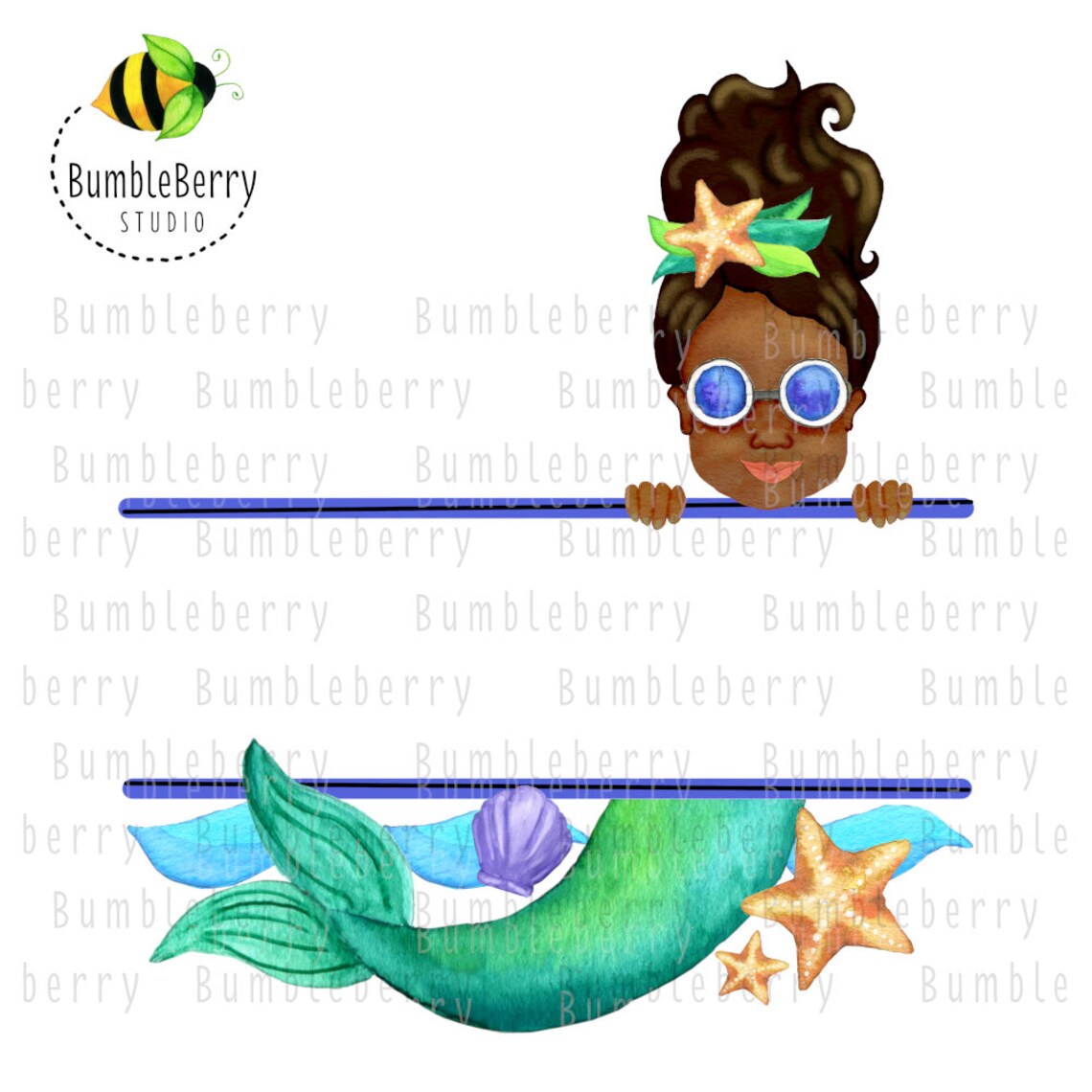 Mermaid Watercolor PNG Nameplate Digital Download Clipart | Etsy