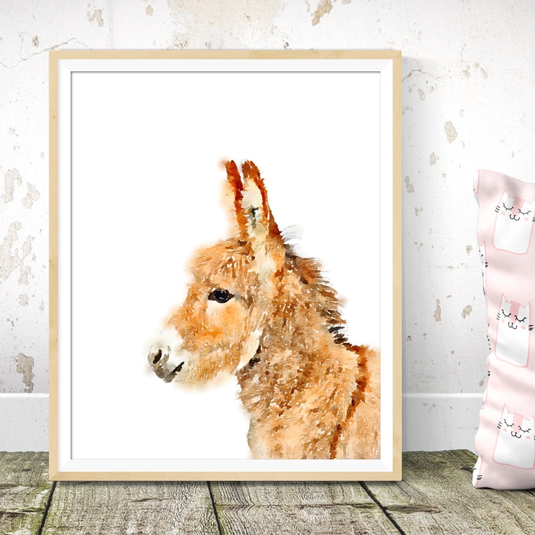 Donkey Print Watercolor Style Donkey Poster Nursery Decor - Etsy