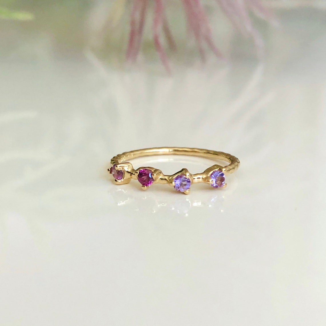 Zauberhafter zarter Ring mit Amethyst und Rhodolith 925 | Etsy