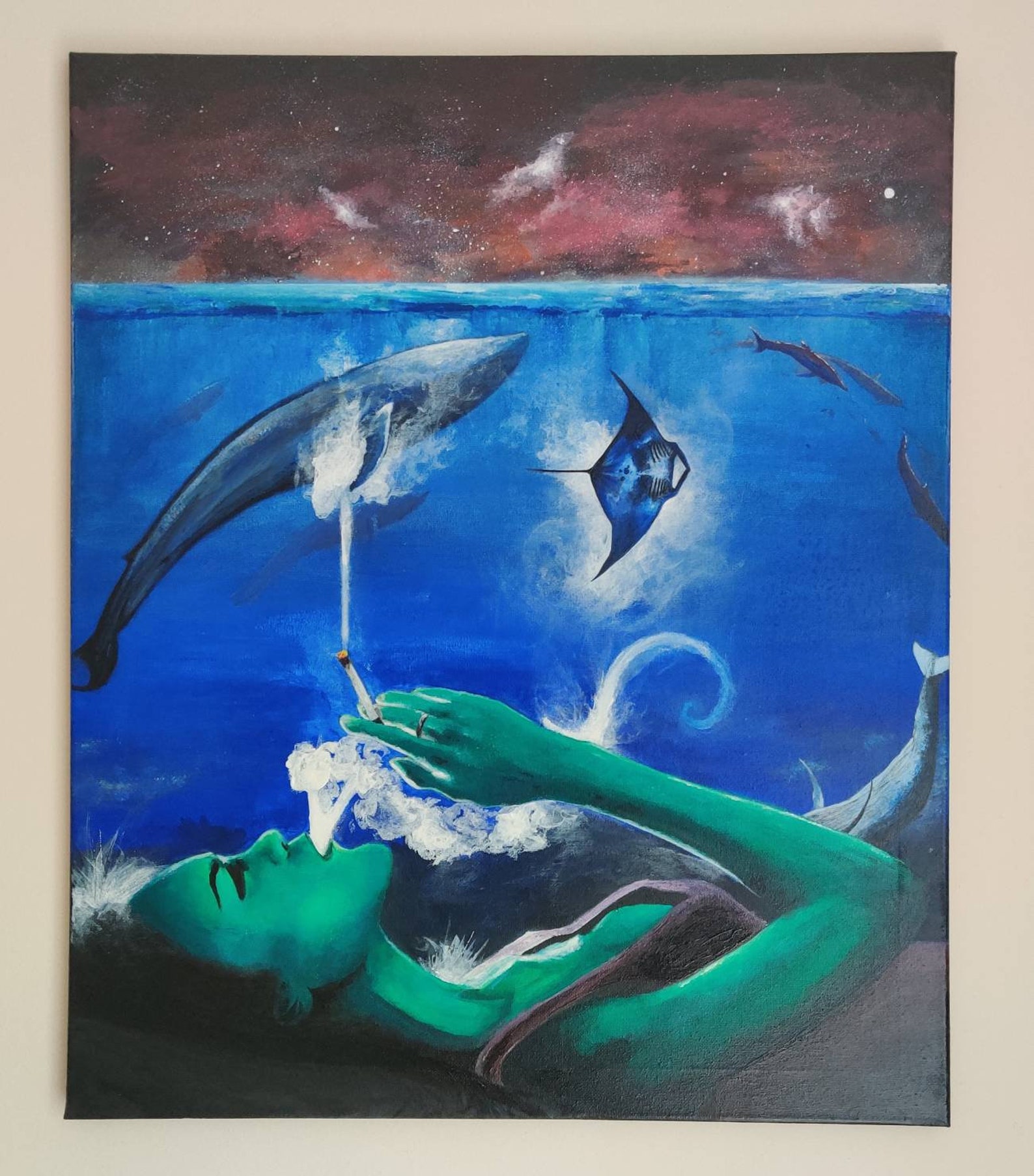 Original Acrylic Painting on Canvas, Calming Underwater Scene, 70cm X ...