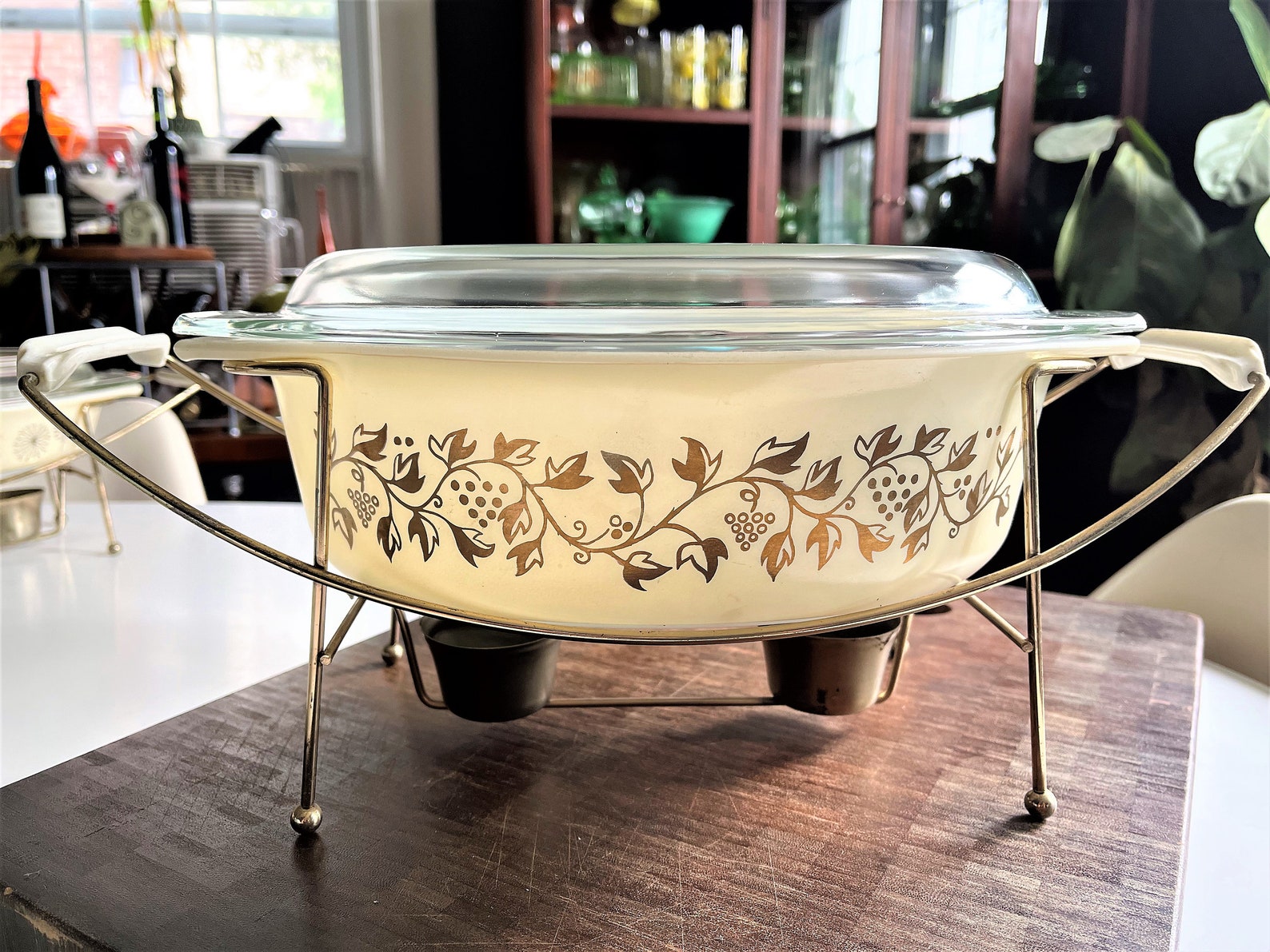 Vintage Pyrex Golden Grapes Casserole Dish With Double Candle-warmer - Etsy
