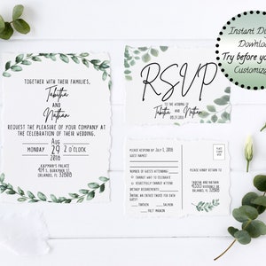 28pc Customizable Wedding Collection Printables boho Greenery Style ...