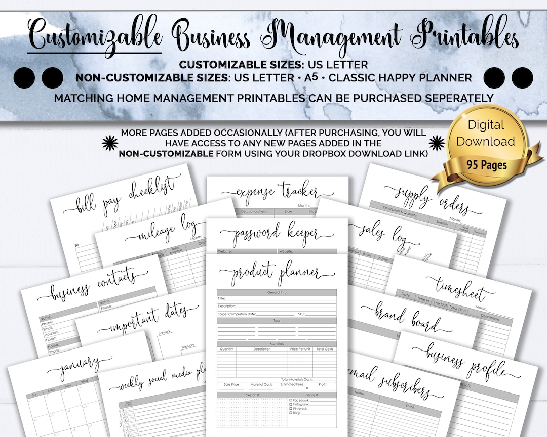 CUSTOMIZABLE Business Planner/binder Printables Bookkeeping - Etsy
