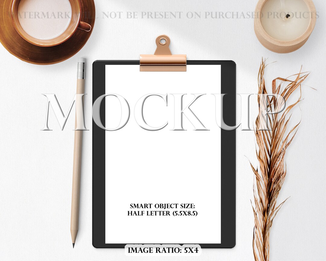 Half Letter Clipboard Paper Mockup Desk View 5x4 Ratio, 4x3 Ratio ...