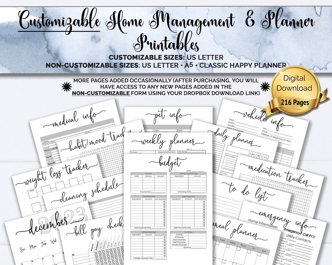 2022 2023 CUSTOMIZABLE Home Management Binder Life Planner - Etsy