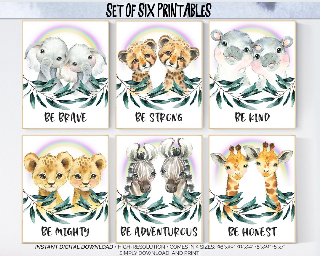 Printable Jungle Safari Nursery Animals Set of 6 Home Wall Art Baby Boy ...