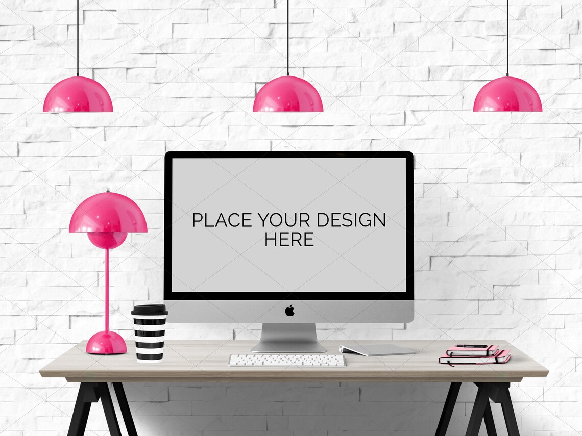 Imac Computer Desktop Mockup Clean, Pink Workspace Desk View JPG PSD ...