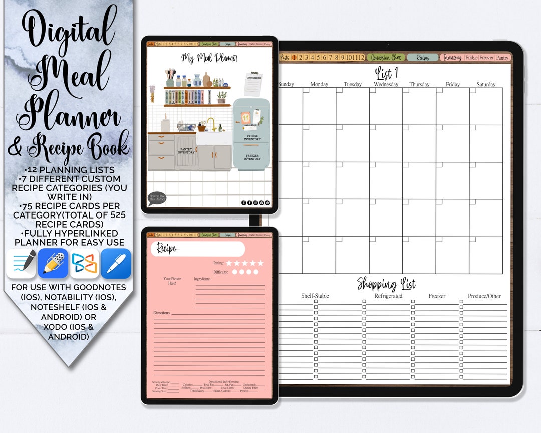 Vertical Digital Meal Planner Recipe Book/cookbook Hyperlinked for ...
