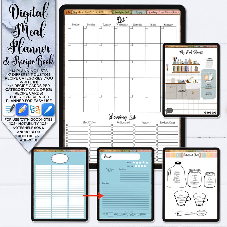 Vertical Digital Meal Planner Recipe Book/cookbook Hyperlinked for ...