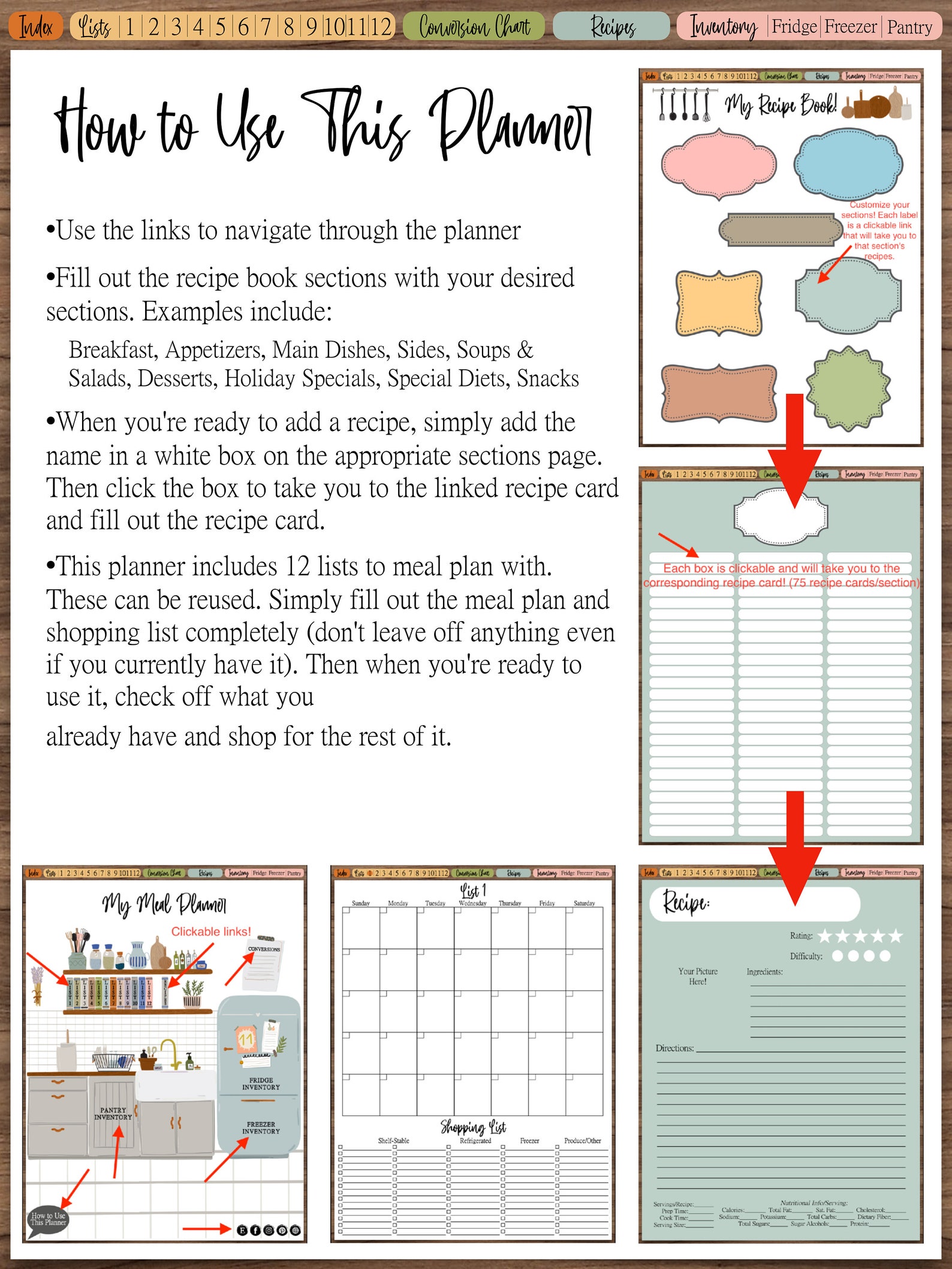 Vertical Digital Meal Planner Recipe Book/cookbook Hyperlinked for ...