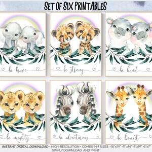 Printable Jungle Safari Nursery Animals Set of Six Prints Home Wall Art ...