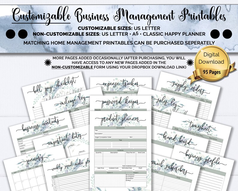 CUSTOMIZABLE Business Planner Binder Bookkeeping Social Media Blog ...