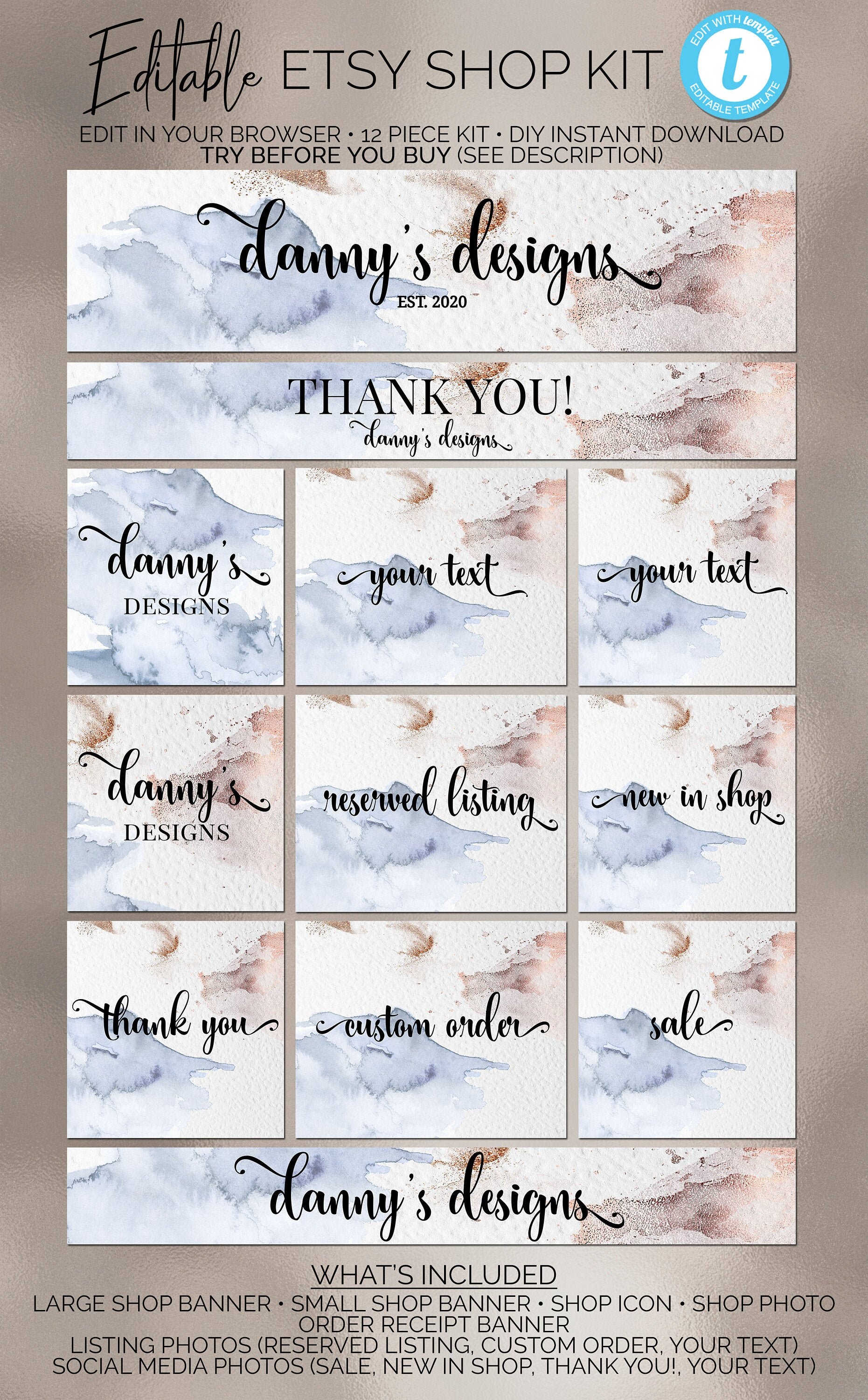Design & Templates 12pc DIY EDITABLE Etsy Shop Kit Template Instant ...