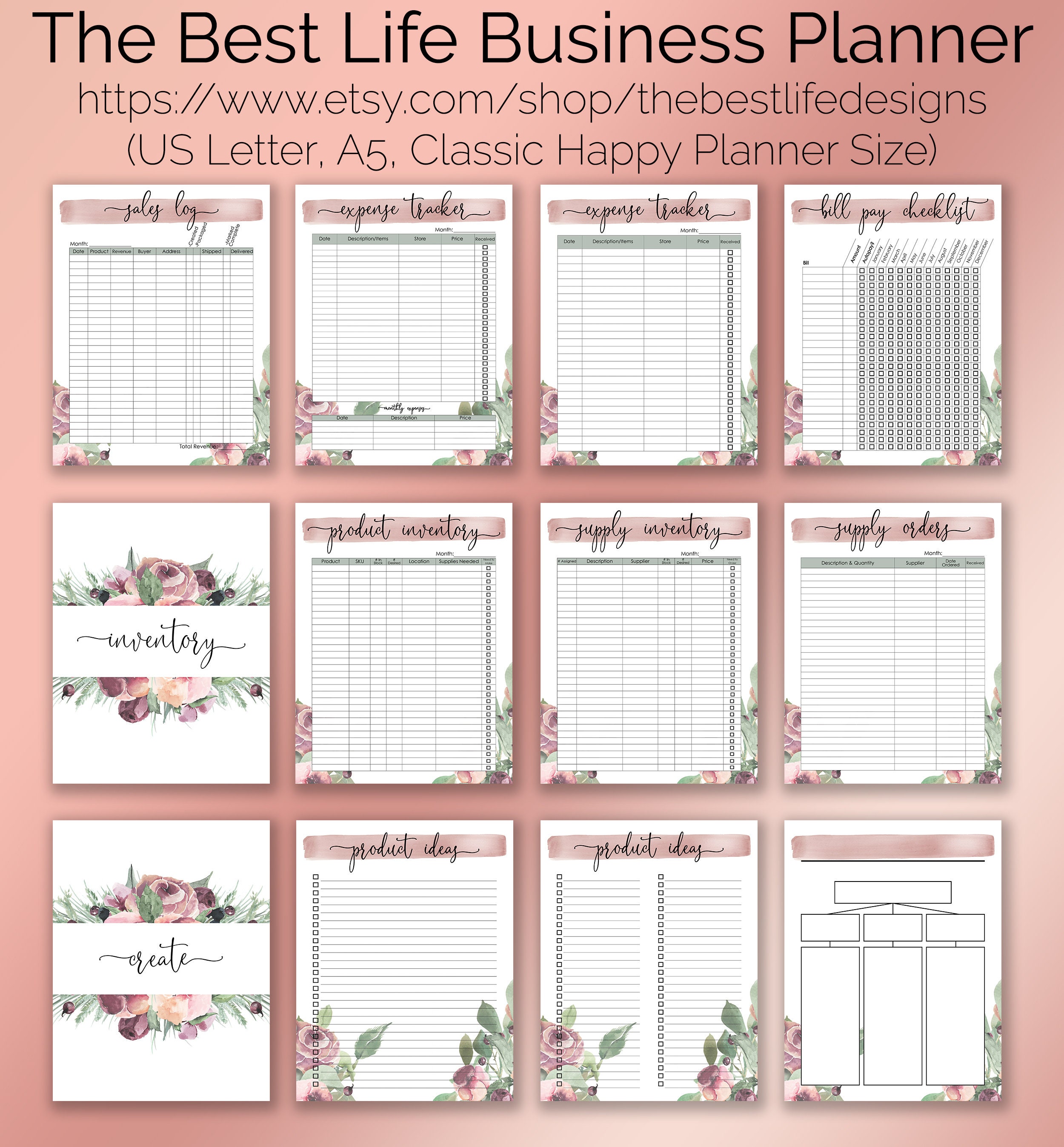 CUSTOMIZABLE Business Planner/binder Printables Bookkeeping Blogging ...