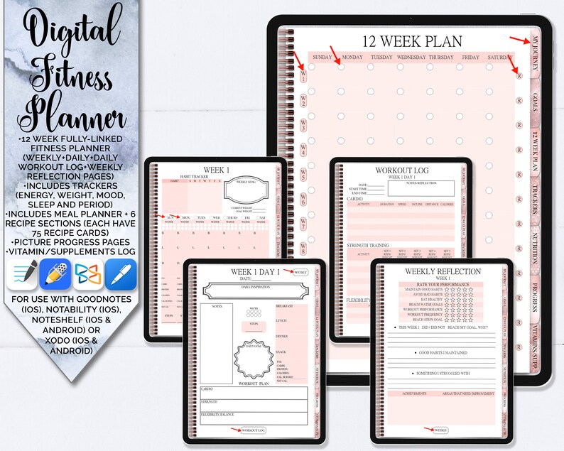Digital Fitness Planner 12 Week Plan + Meal Planner + Recipe Keeper ...