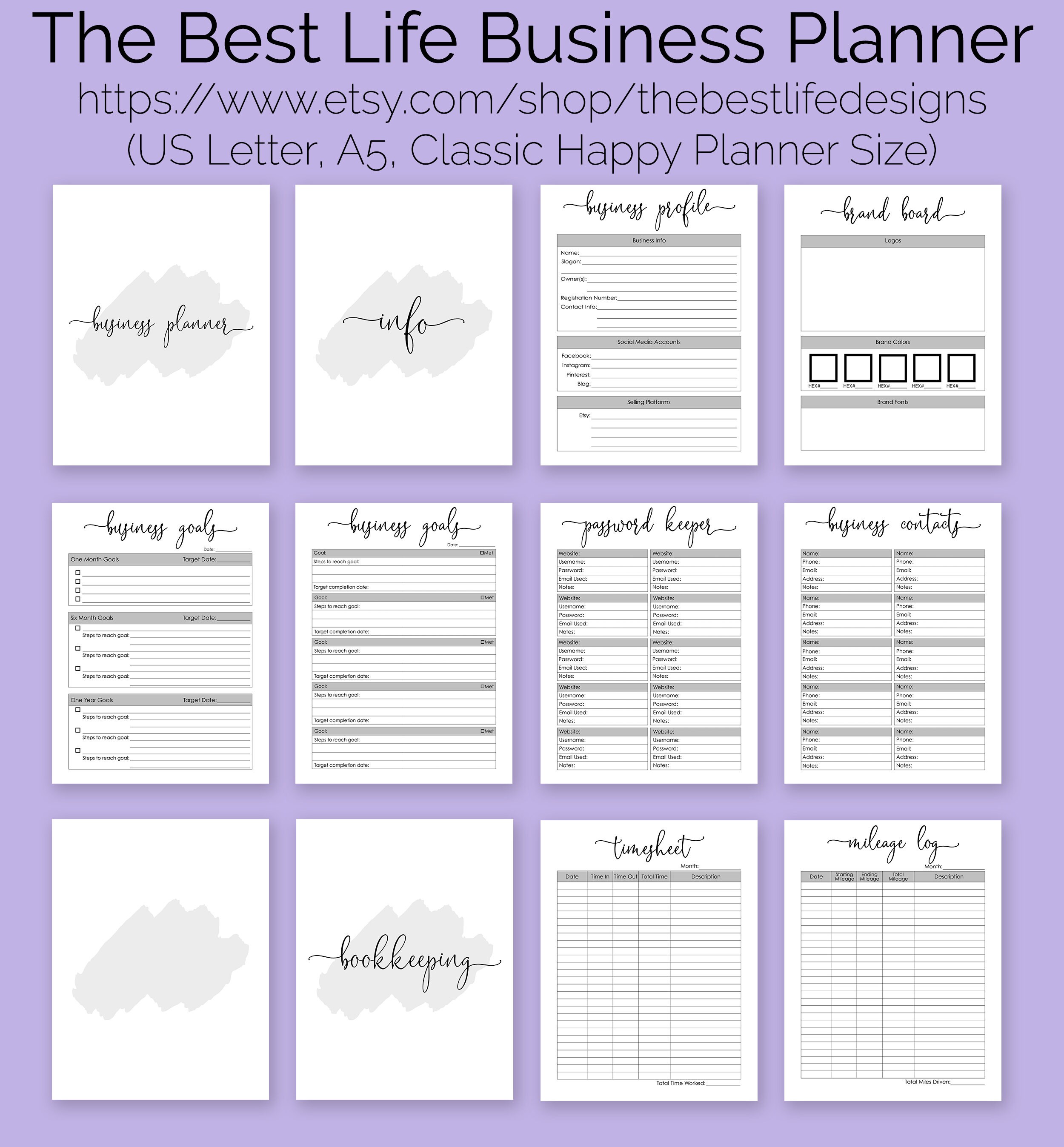 CUSTOMIZABLE Business Planner/binder Printables Bookkeeping - Etsy