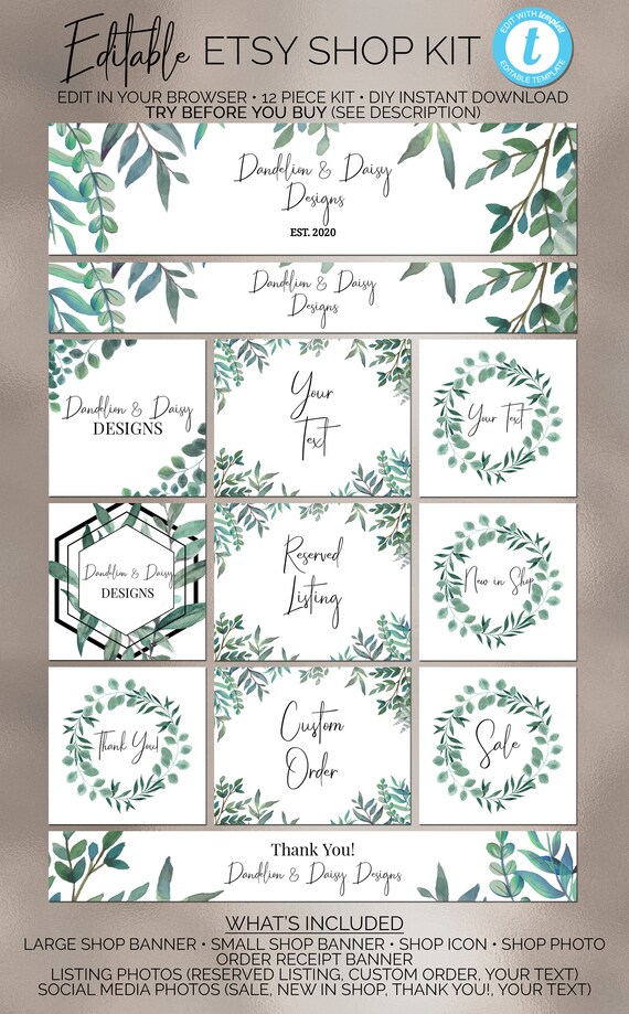 Design & Templates 12pc DIY EDITABLE Etsy Shop Kit Template Instant ...