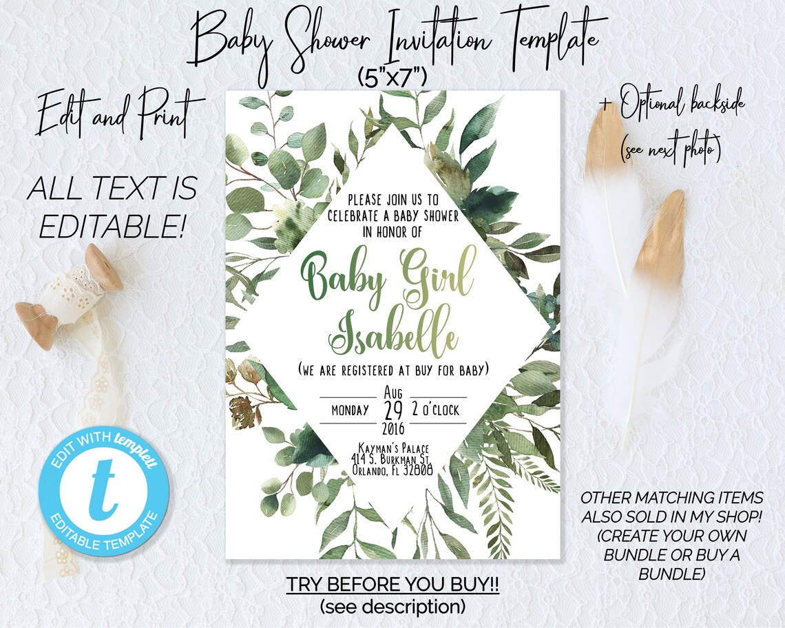 Editable Baby Shower Invitation Printable BUNDLE edit in Your | Etsy
