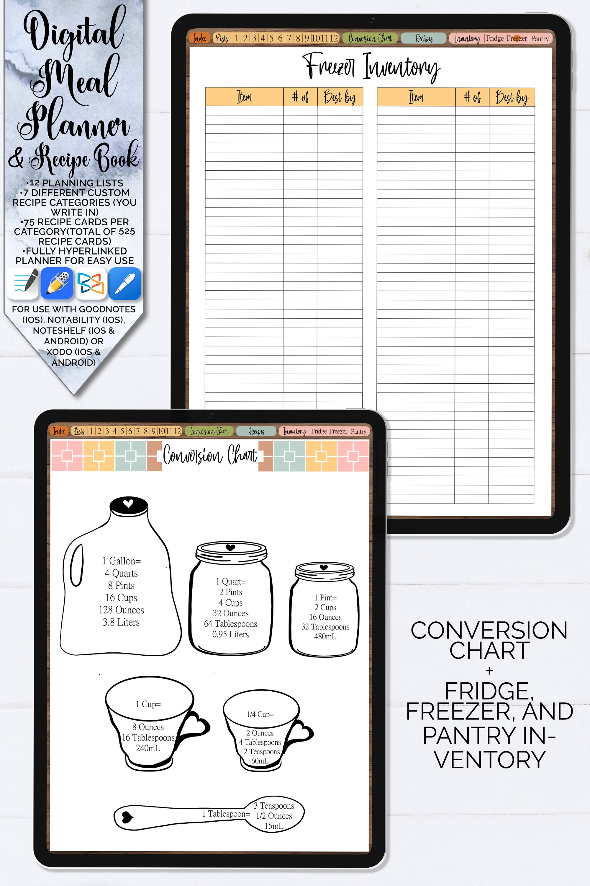 Vertical Digital Meal Planner Recipe Book/cookbook Hyperlinked for ...
