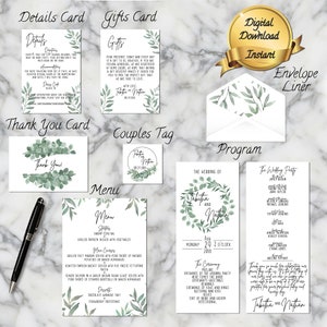 28pc Customizable Wedding Collection Printables boho Greenery Style ...