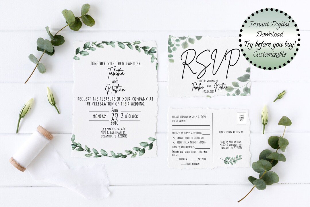 28pc Customizable Wedding Collection Printables boho Greenery Style ...